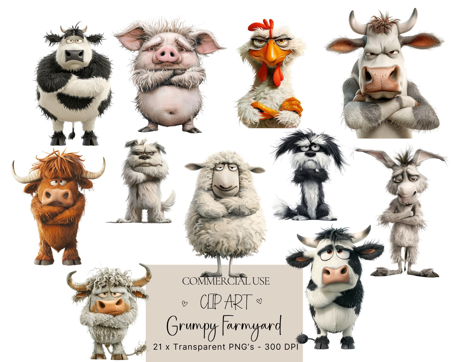 Funny Grumpy Animals Clipart, Grumpy Animals Pngs Cartoon Pet Prints ...