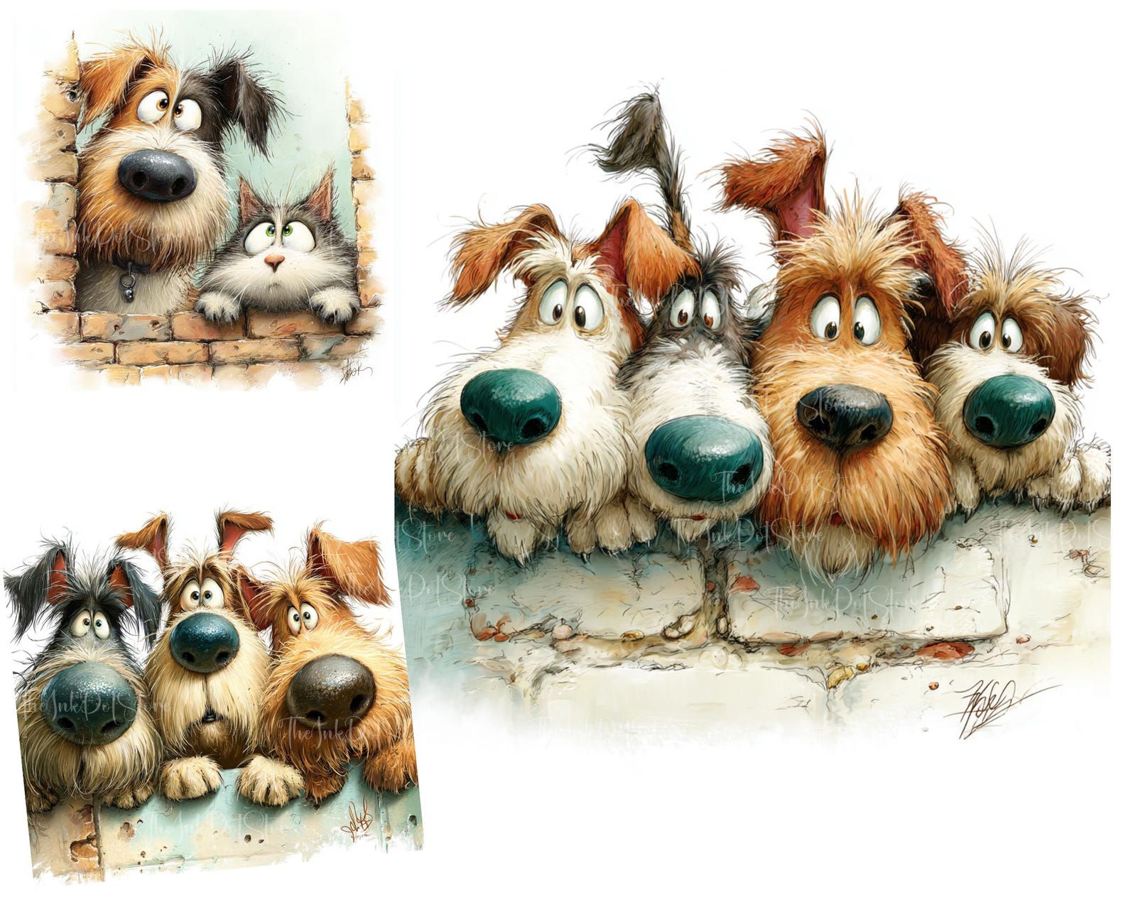 Funny Dogs Watercolor Clipart, Quirky Peeking Dogs - Digital Download ...