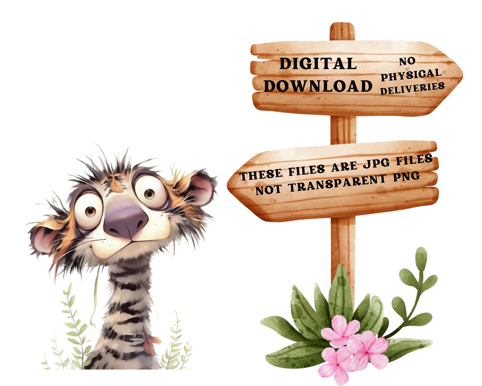 Quirky Safari Animals Clipart Lion, Elephant Whimsical Ephemera ...