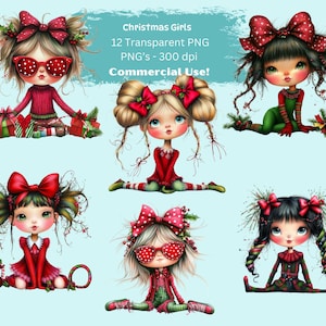 Christmas Girls Clipart Bundle, Cute Christmas Girls Clipart Quirky ...