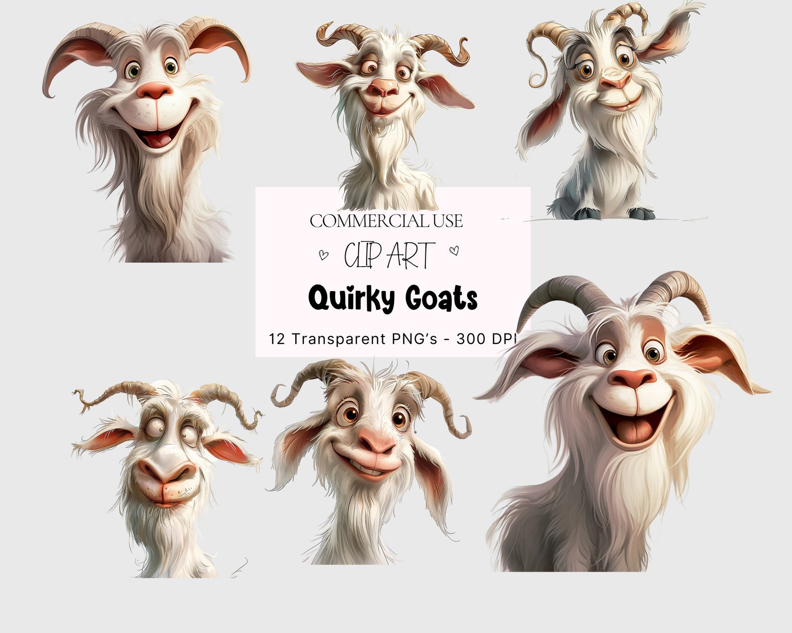 Quirky Goats Clipart Bundle, Funny Goats Clipart, Funny Goats PNG ...