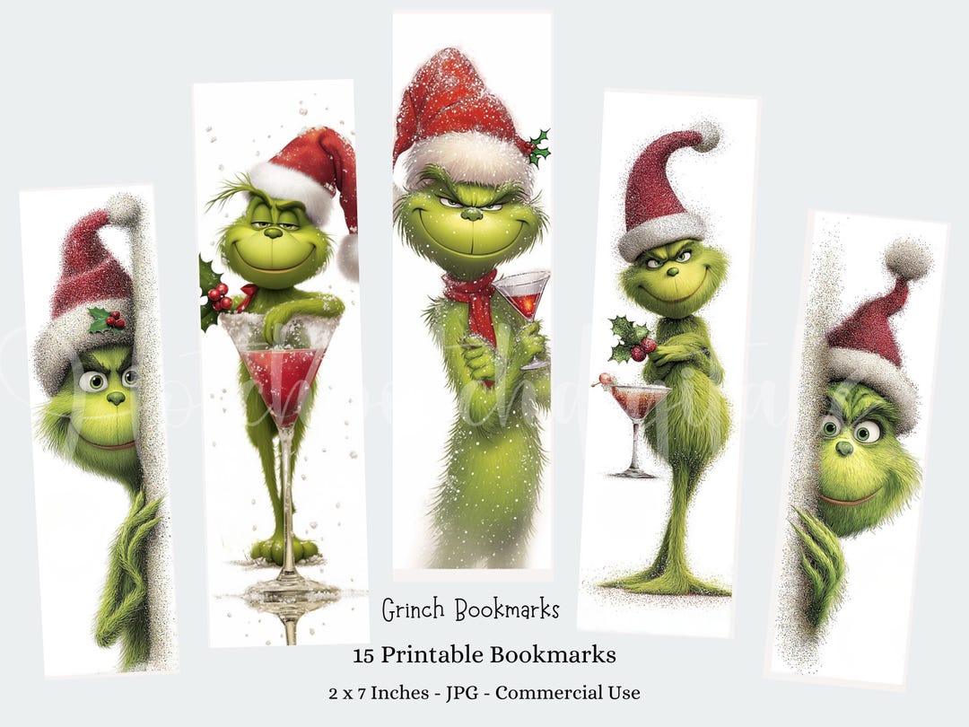 Grinch Christmas Bookmarks 15 Printable Bookmarks, Digital Download - Etsy