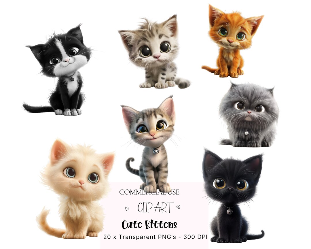 Cute Cat Clipart Bundle, Cute Cats PNG, Happy Cats PNG, Cartoon Cat PNG ...