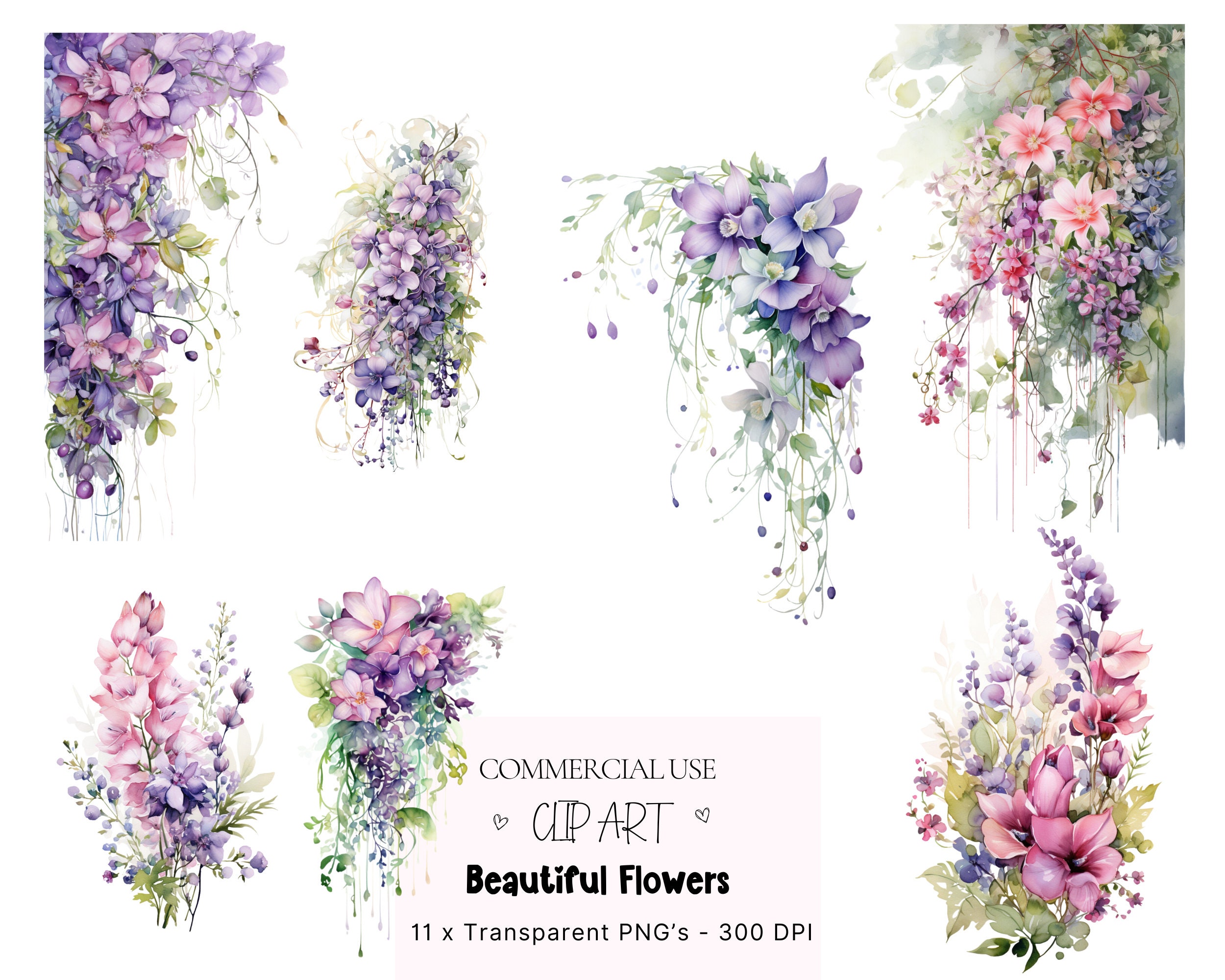 Set of 11 Watercolour Floral Pattern, Watercolour Flower Design ...