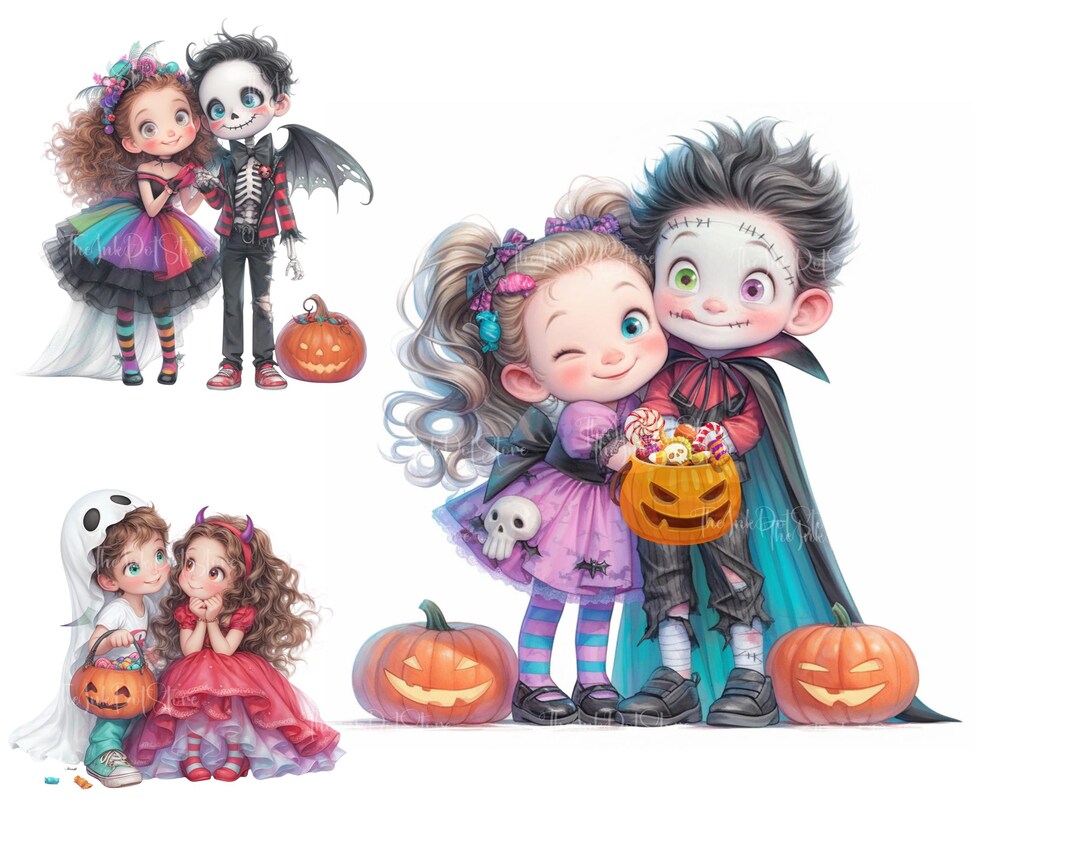 Halloween Kids Clip Art 11 High Res Watercolor Jpgs for Junk Journaling ...