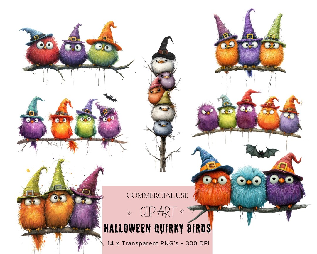 Quirky Birds Clipart Bundle, Halloween Clipart, Funny Birds Halloween ...