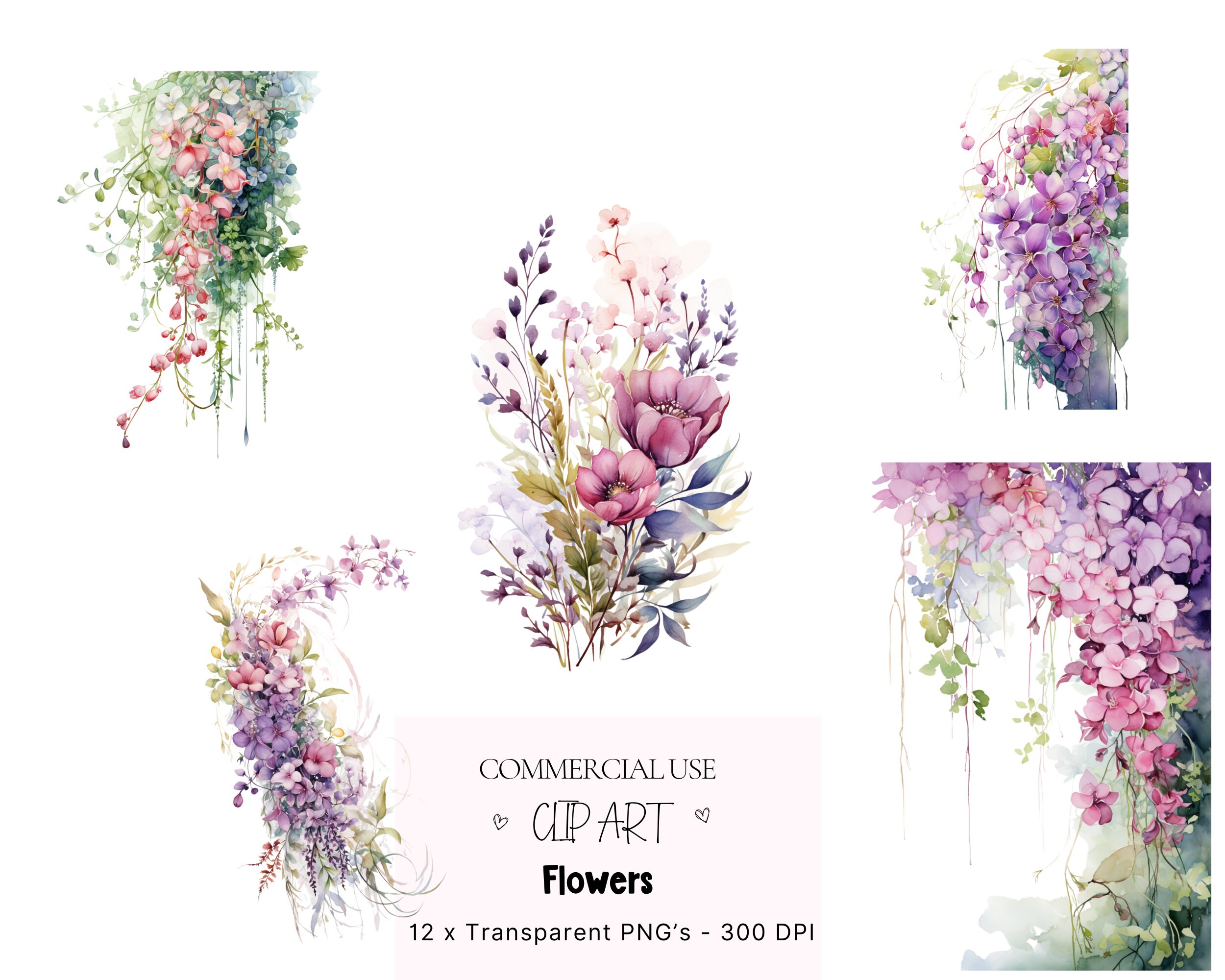 Set of 11 Watercolour Floral Pattern, Watercolour Flower Design ...