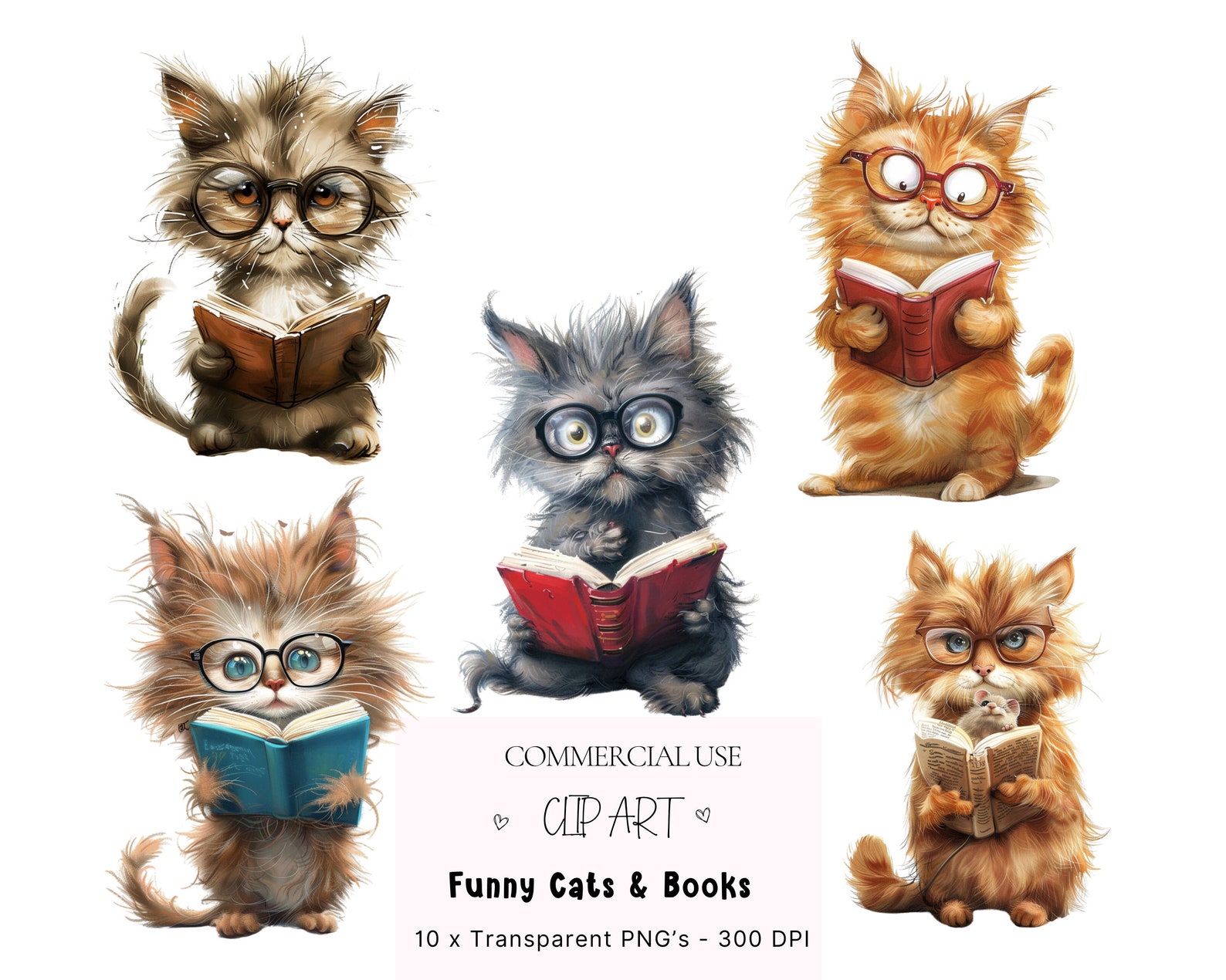 10 Funny and Cute Cat Clipart PNG Bundle Quirky Animals Clip Art ...
