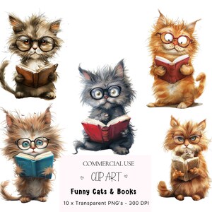 10 Funny and Cute Cat Clipart PNG Bundle Quirky Animals Clip Art ...