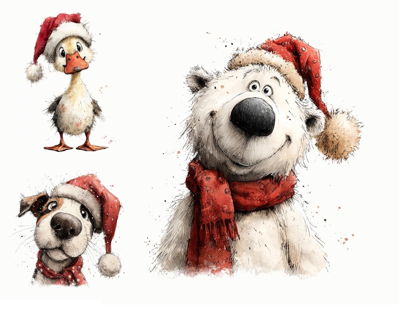 Christmas Clipart Bundle 14 Hi Res JPG Cute & Christmas Animals in ...