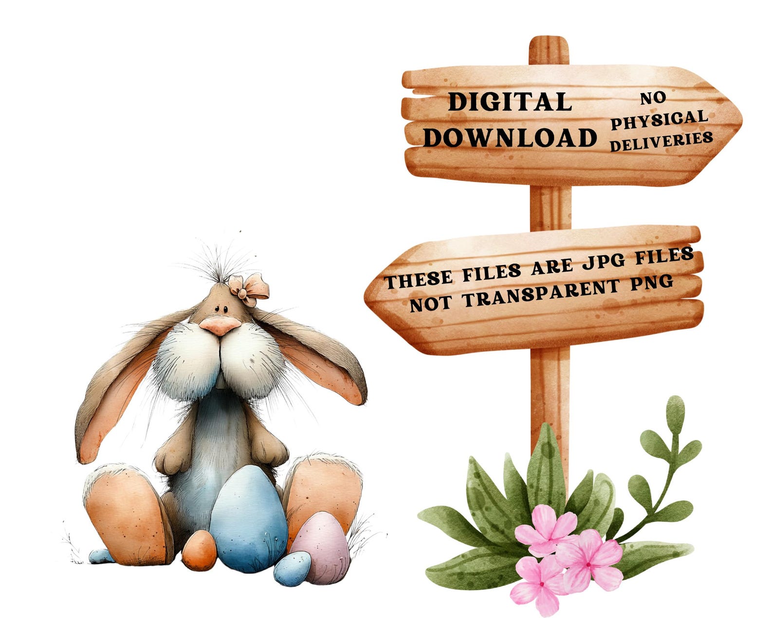 Easter Rabbit Clipart, Whimsical Bunny Watercolour Clip Art (digital ...