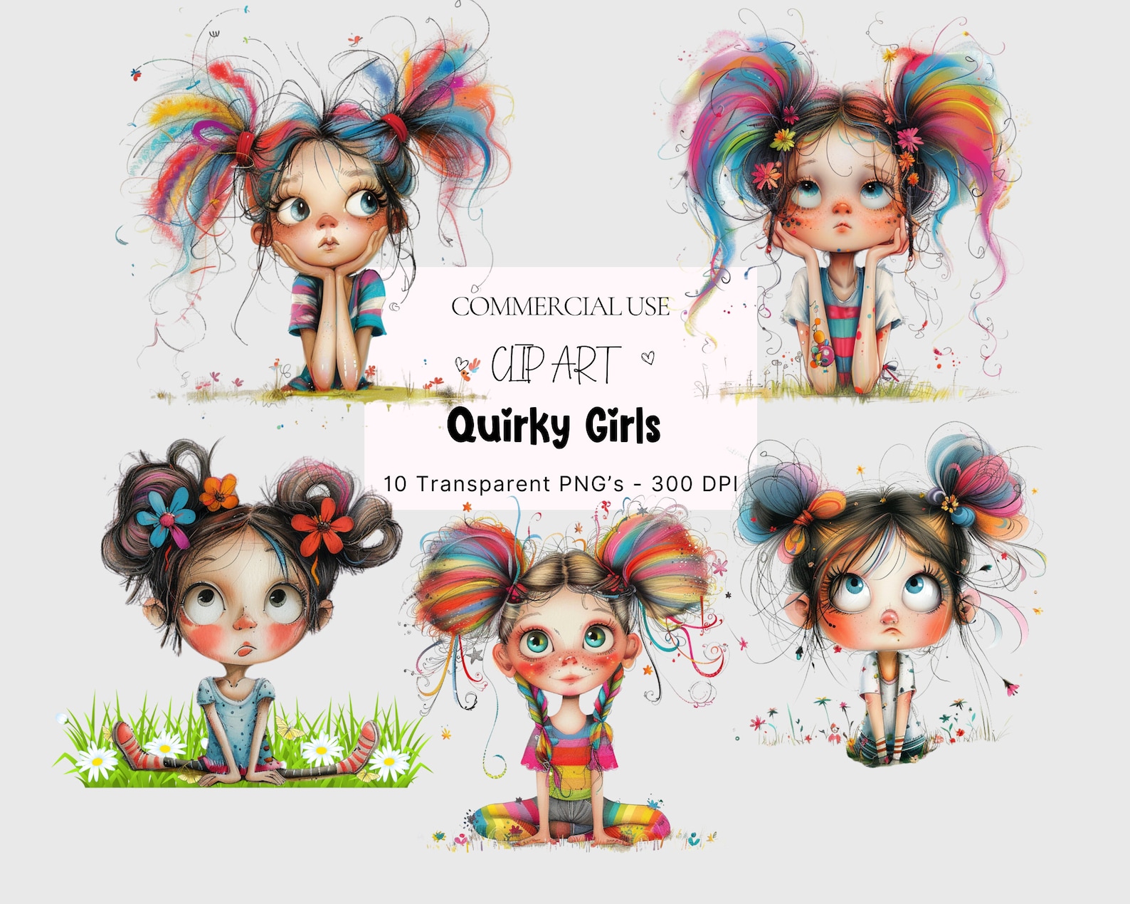 Quirky Girls Clipart Bundle, Whimsical Girls Clipart Quirky Girls PNG ...