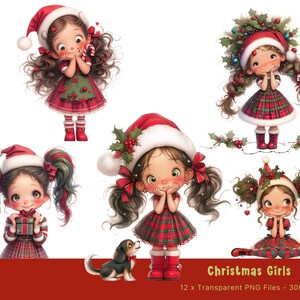 12 Quirky Girl Clipart, Commercial Use, Cute Christmas Girl, Christmas ...