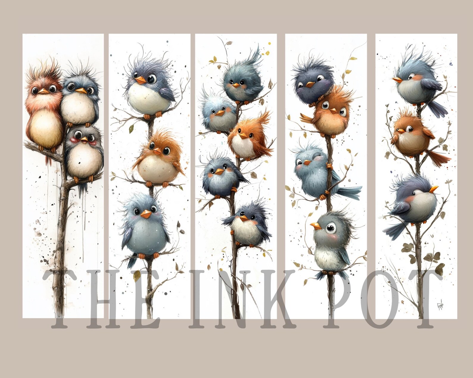 15 Funny Quirky Birds Bookmarks, Printable Bookmark Set - Digital ...