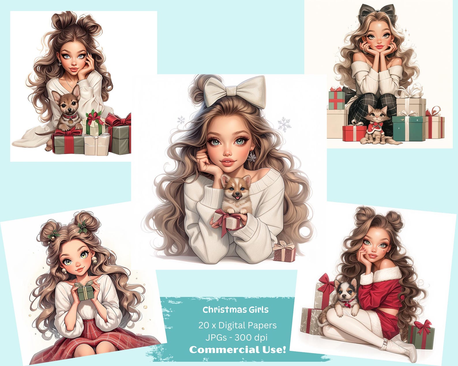 Christmas Girls Clipart Bundle, Fashion Girls Clipart, Fashion Girls ...