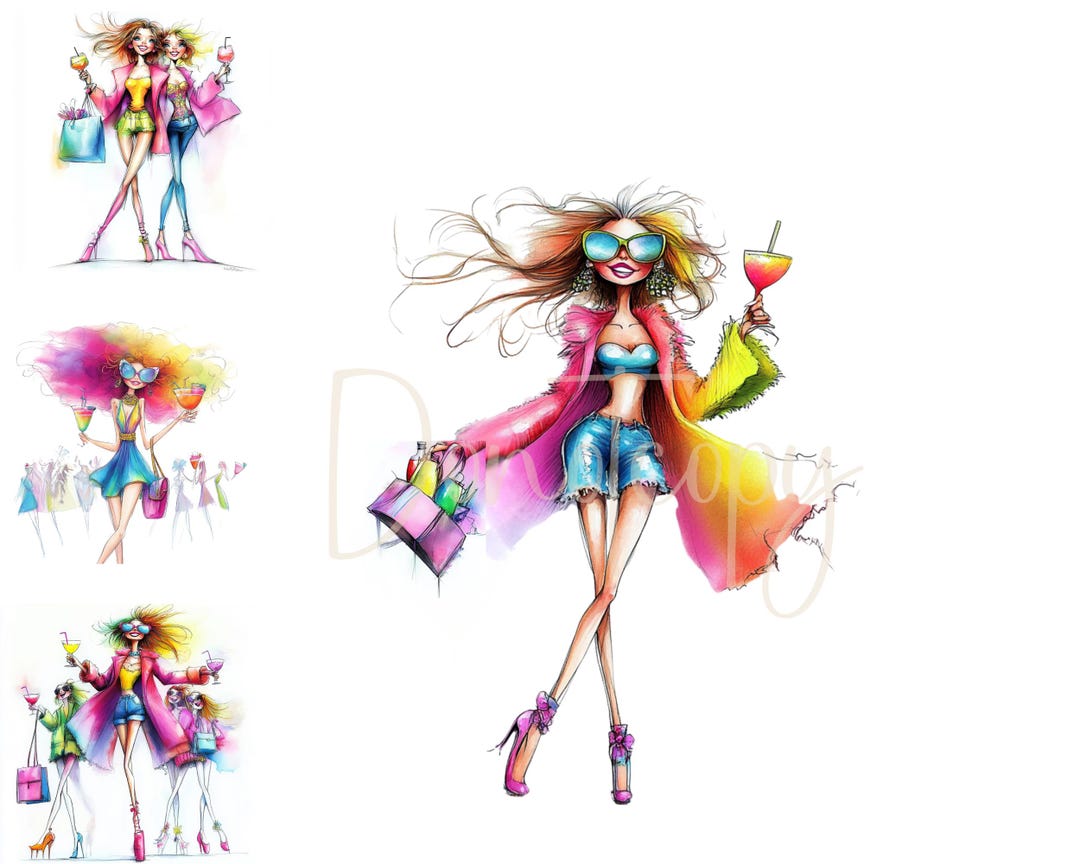 Party Girls Clipart Party Clipart 12 Printable Watercolour Clipart High ...