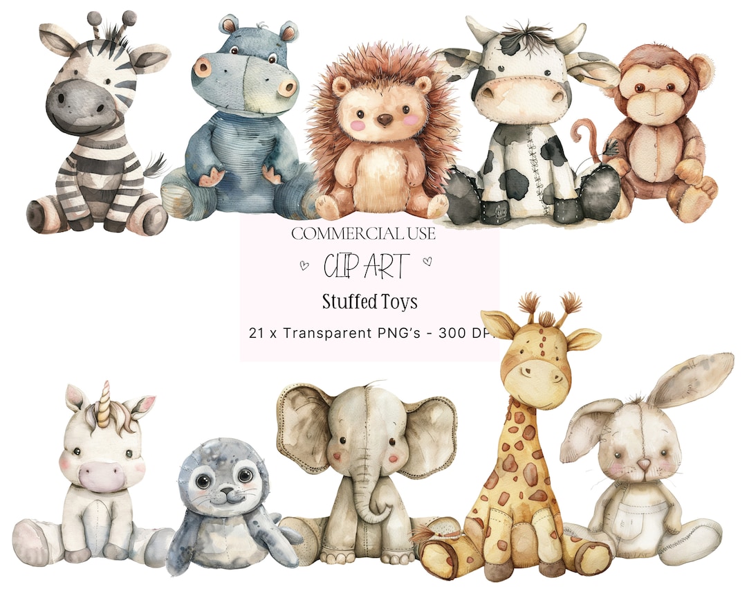Watercolor Stuffed Animal Clipart Bundle, Vintage Nursery PNG ...