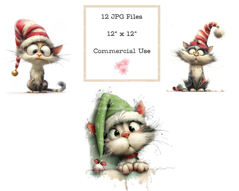 Quirky Christmas Cat Clipart Bundle 12 Hi Res JPG Cute & Funny Cats ...