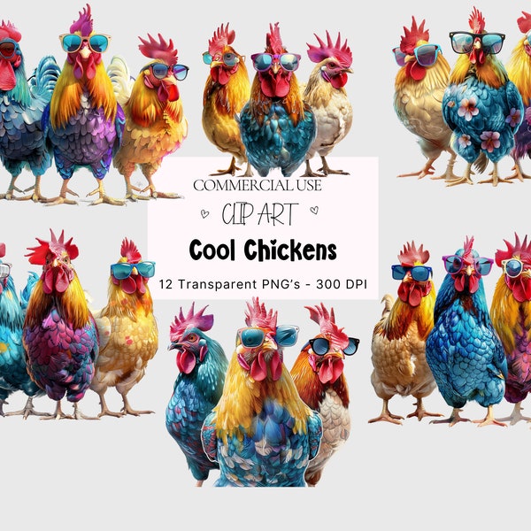 Colorful Chicken Clipart - Etsy