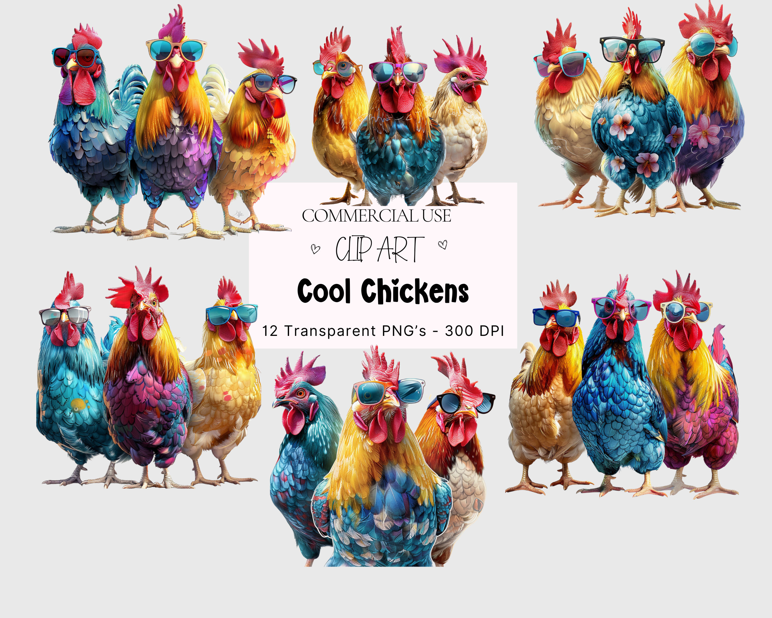 Quirky Chickens Clipart Bundle, Funny Chickens Clipart, Funny Chickens ...