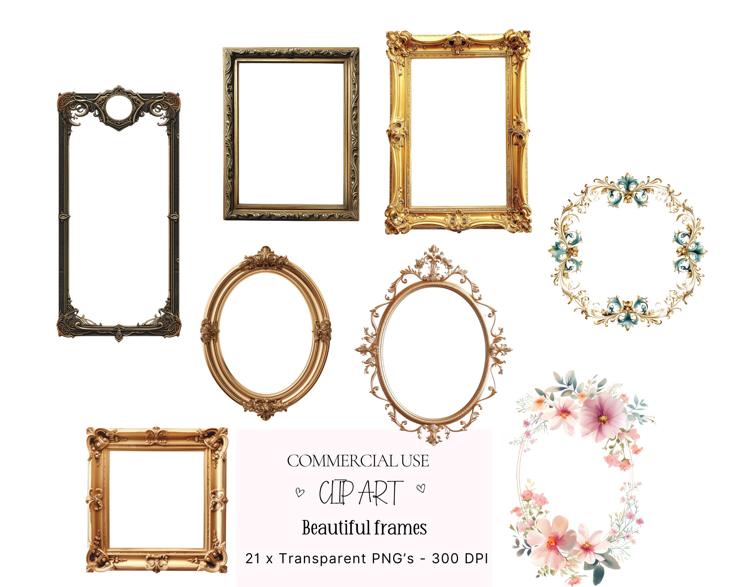 21 Frames Clipart Watercolour Decorative Frames Clipart Vintage Frames ...