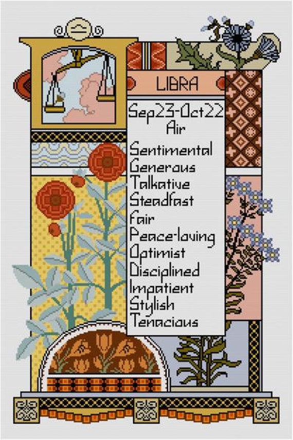 Libra Zodiac Cross Stitch Pattern PDF Astrology Sun Sign | Etsy