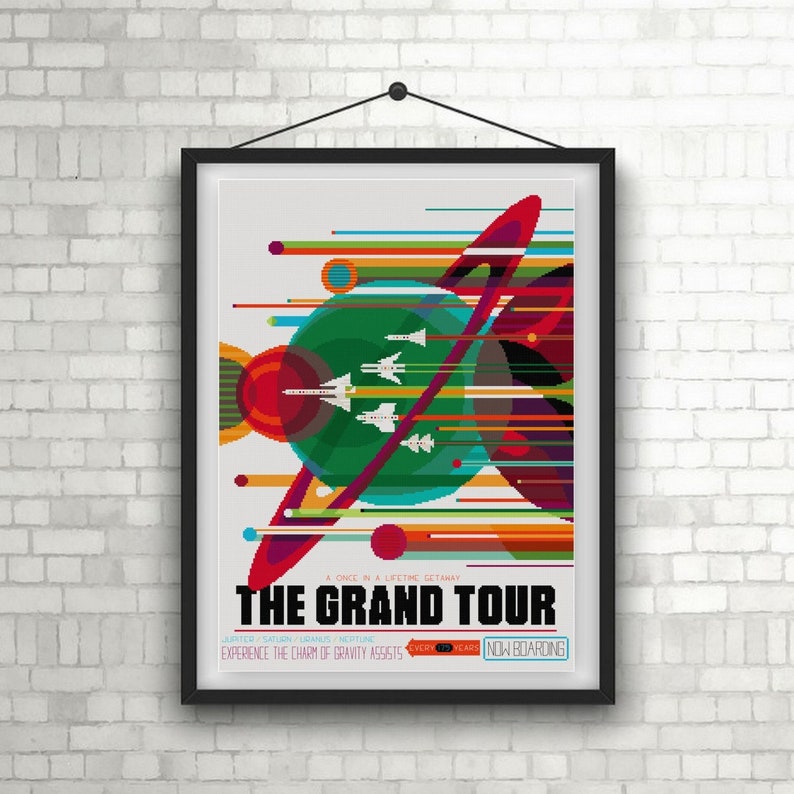 The Grand Tour Space Travel Retro Poster Cross Stitch Pattern PDF Space ...