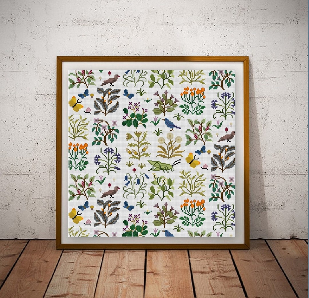Voysey Garden Cross Stitch Pattern PDF Delicate Flowers Birds ...