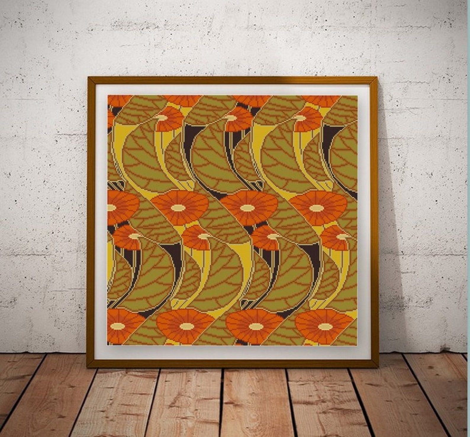 Orange and Blue Flower Wave Rene Beauclair Art Nouveau Cross - Etsy