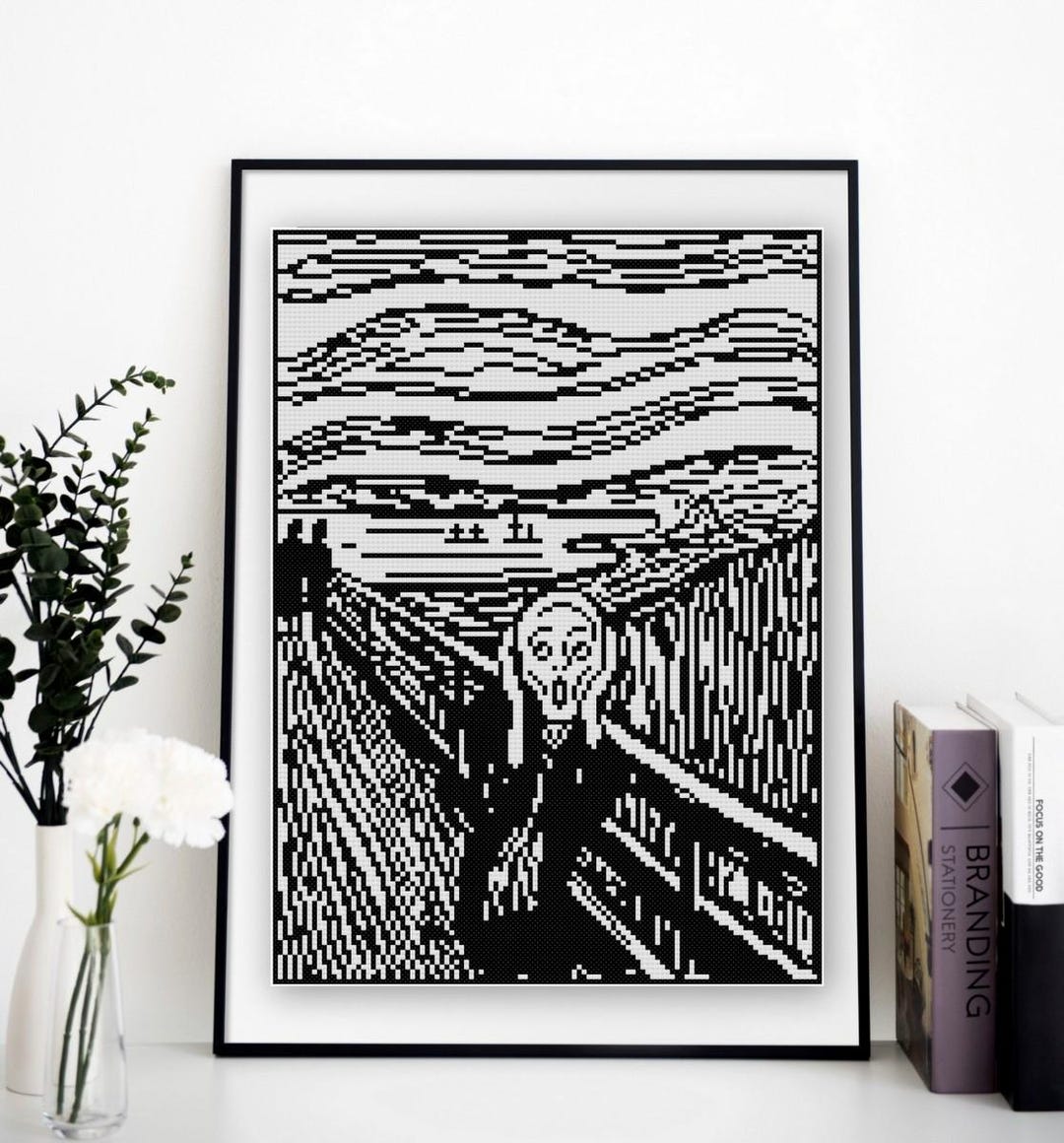 The Scream by Munch Cross Stitch Pattern PDF Adaptation Black and White ...