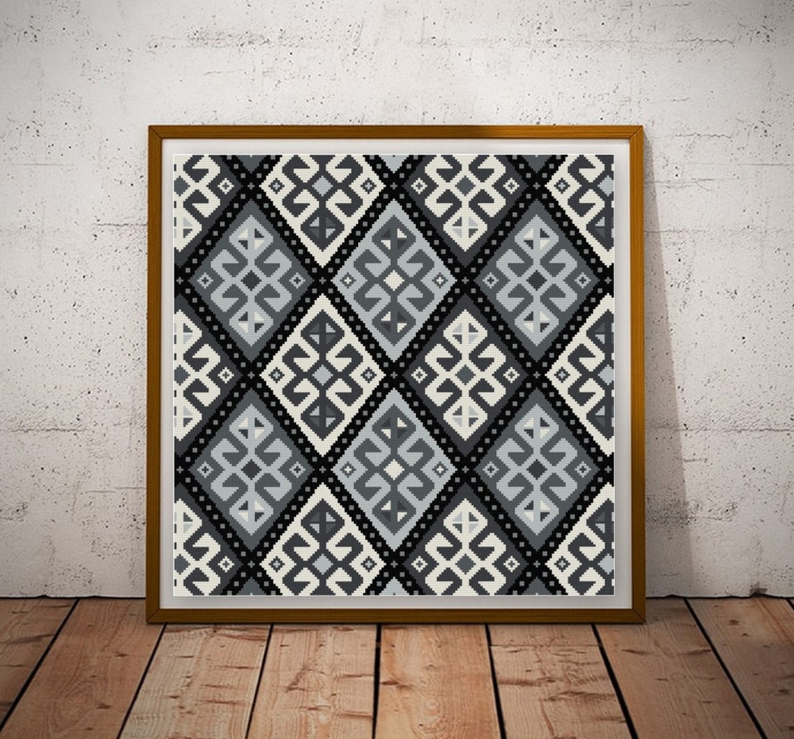 Harlequin Diamond Black and White Cross Stitch Pattern PDF - Etsy