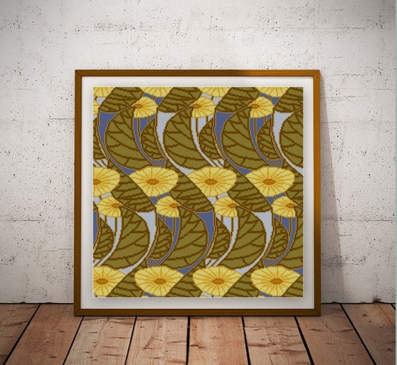 Orange and Blue Flower Wave Rene Beauclair Art Nouveau Cross | Etsy