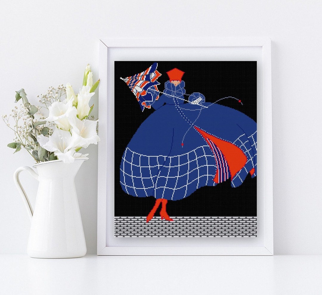 Rainy Fashion Illustration Cross Stitch Pattern / Martha Romme / French ...
