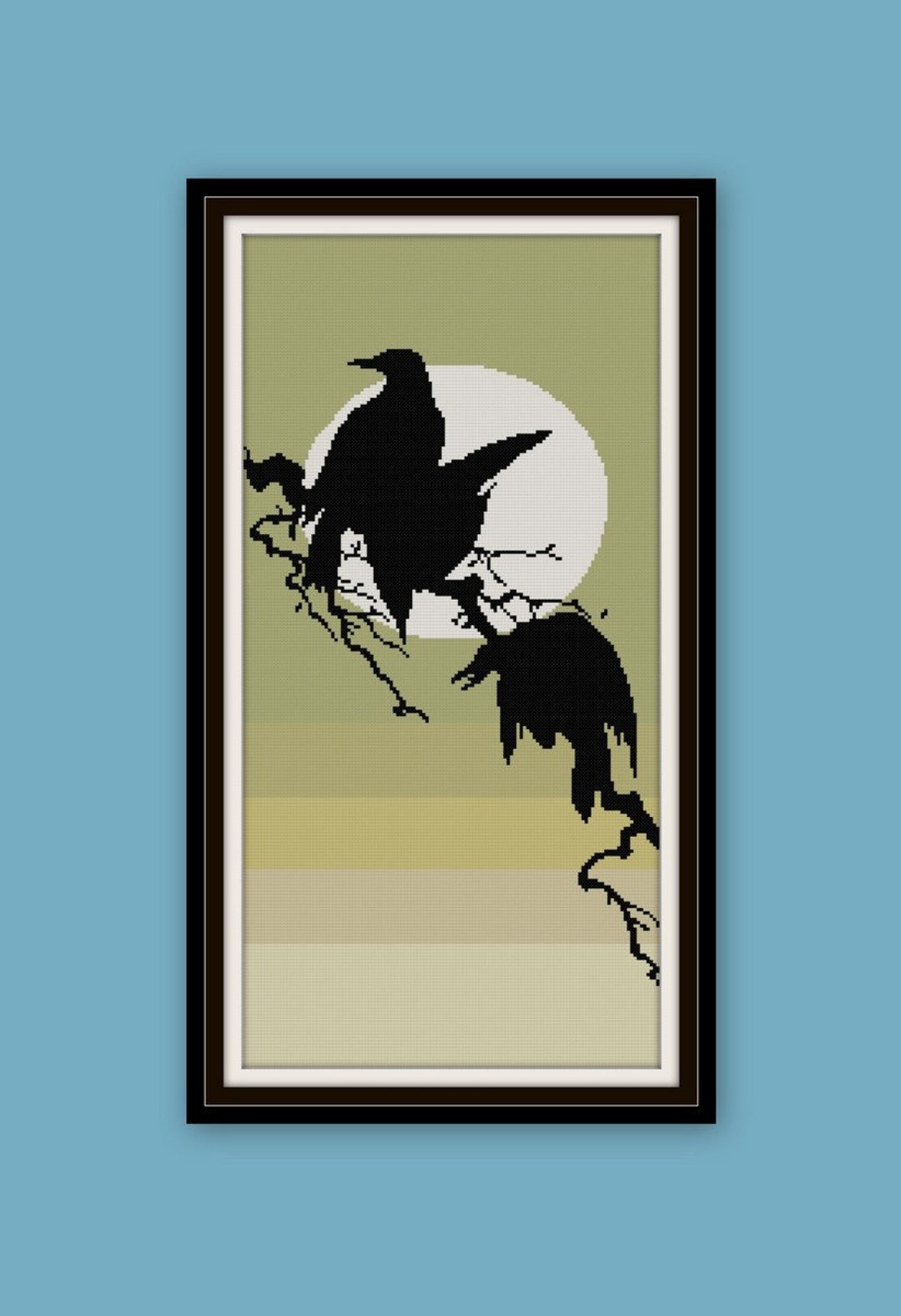 Crows Cross Stitch Pattern PDF Three Crows on a Full Moon Silhouette Japanese Art 1800s - Etsy