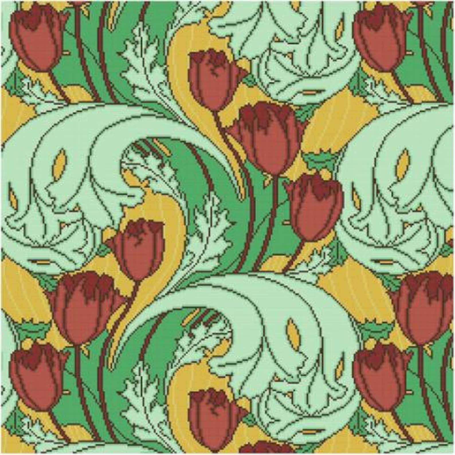 CFA Voysey Yellow Tulip Spray Cross Stitch Pattern PDF Floral | Etsy