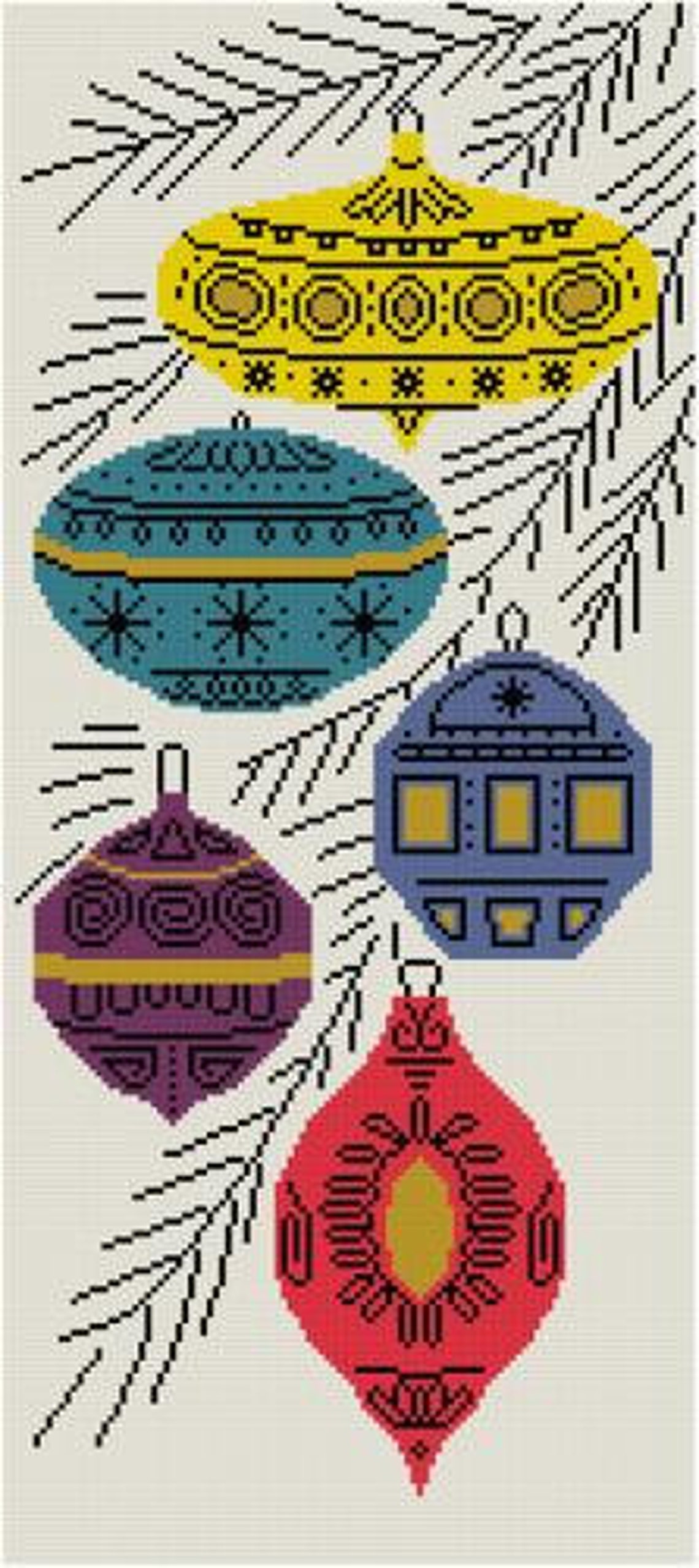 Christmas Ornament Cross Stitch Pattern PDF Set of 5 Bright Colors ...