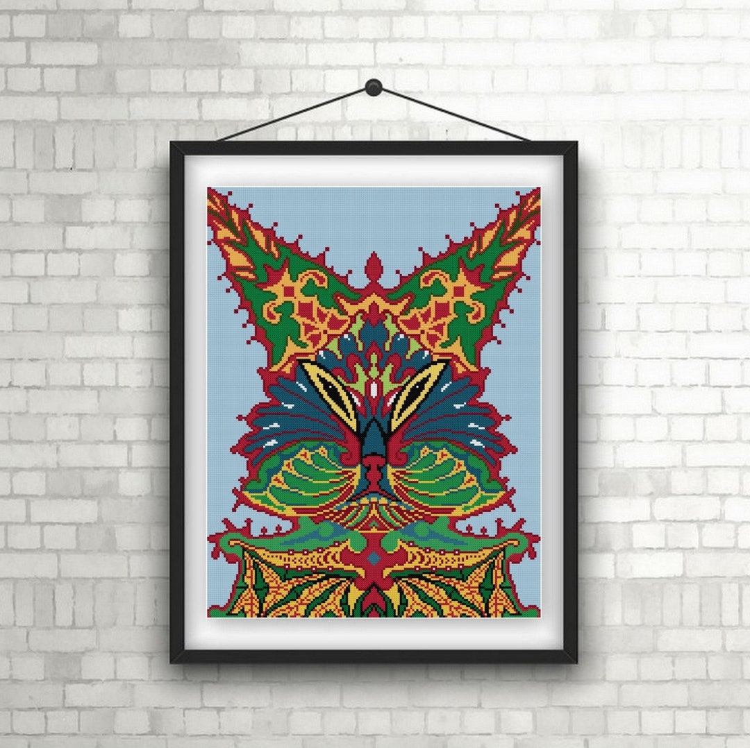 Louis Wain Colorful Captain Cat Cross Stitch Pattern PDF Red Yellow and ...
