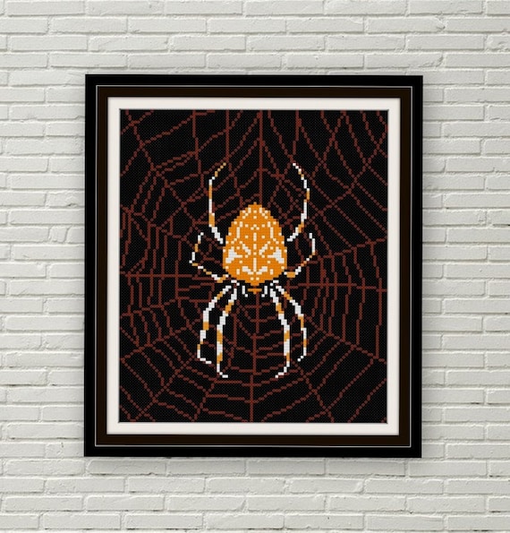Spider Cross Stitch Pattern PDF Spider Web Orb Weaver Orange | Etsy