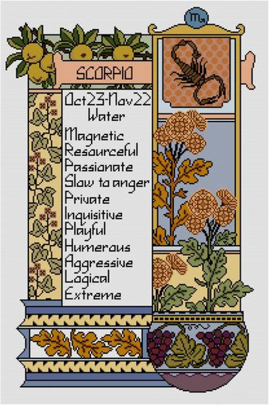 Scorpio Astrology Cross Stitch Pattern PDF Zodiac October - Etsy