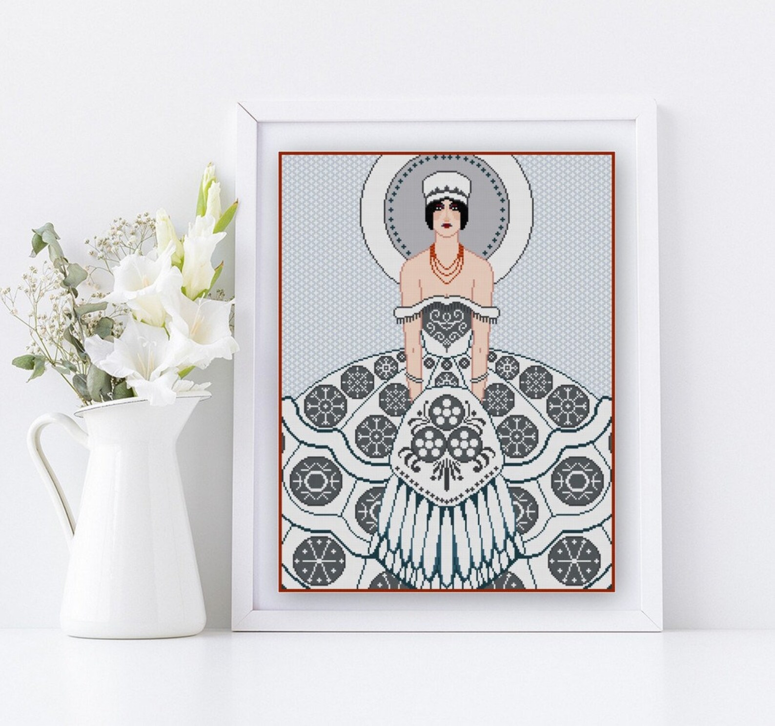 Winter Lady Cross Stitch Pattern PDF Art Nouveau Snowflake Gown Fashion ...