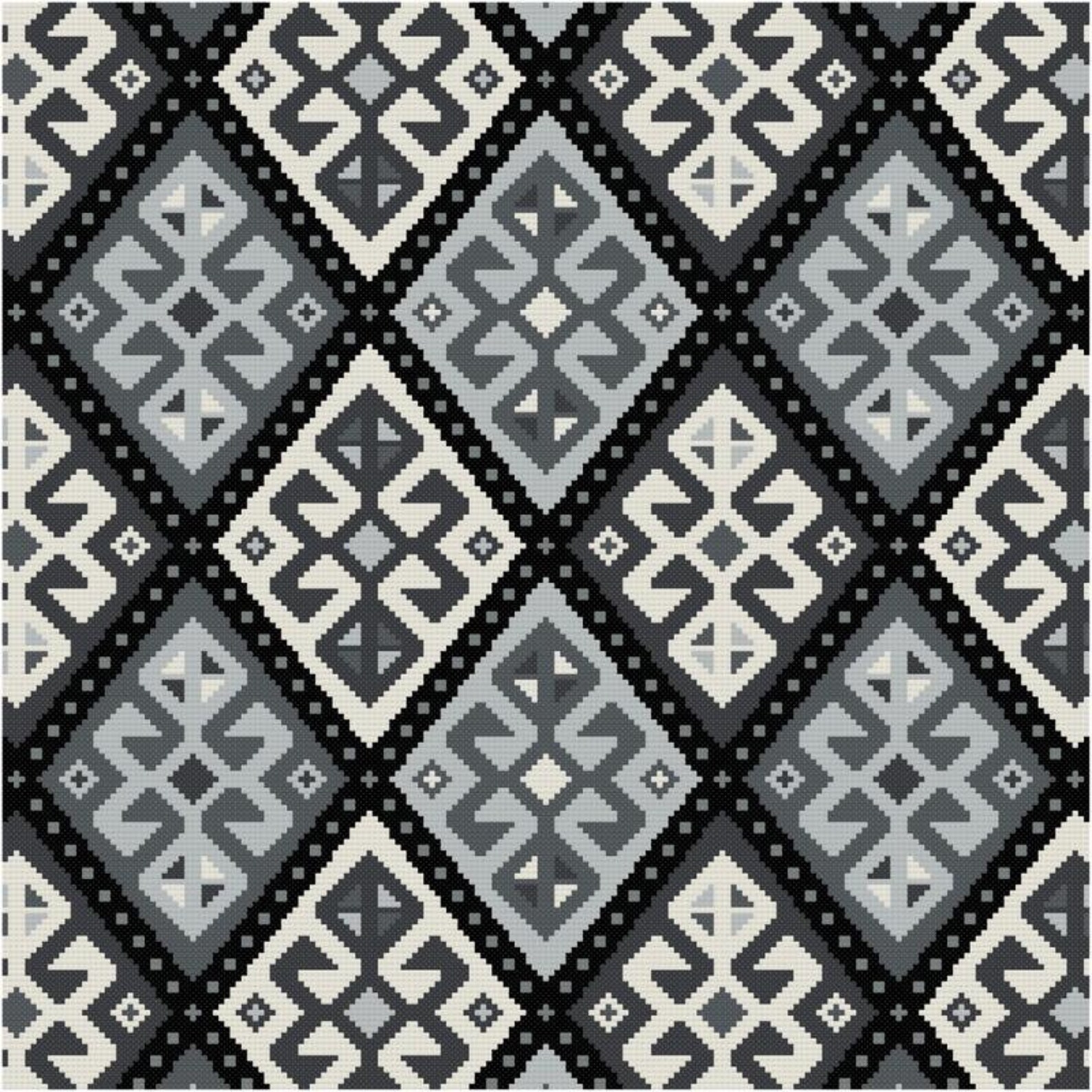 Harlequin Diamond Black and White Cross Stitch Pattern PDF | Etsy