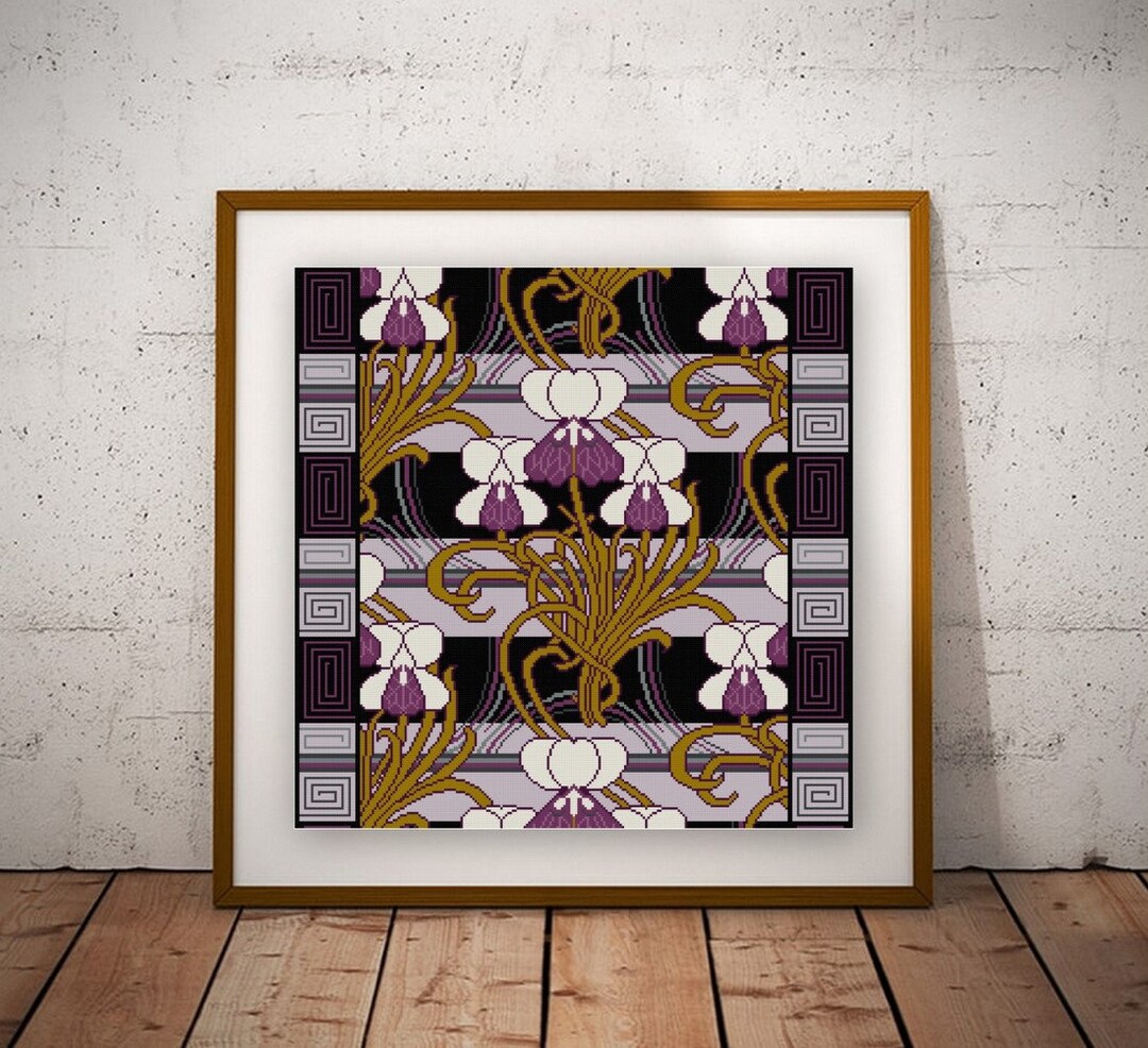 Purple Iris Floral Cross Stitch Pattern PDF Antique Wallpaper ...