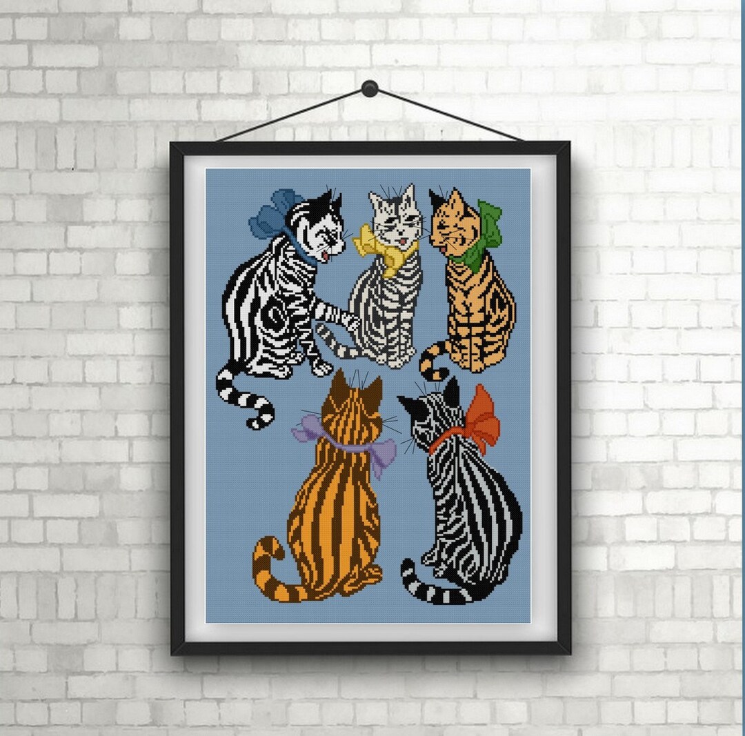 Five Tabby Cats by Louis Wain Cross Stitch Pattern PDF Vintage Cat ...