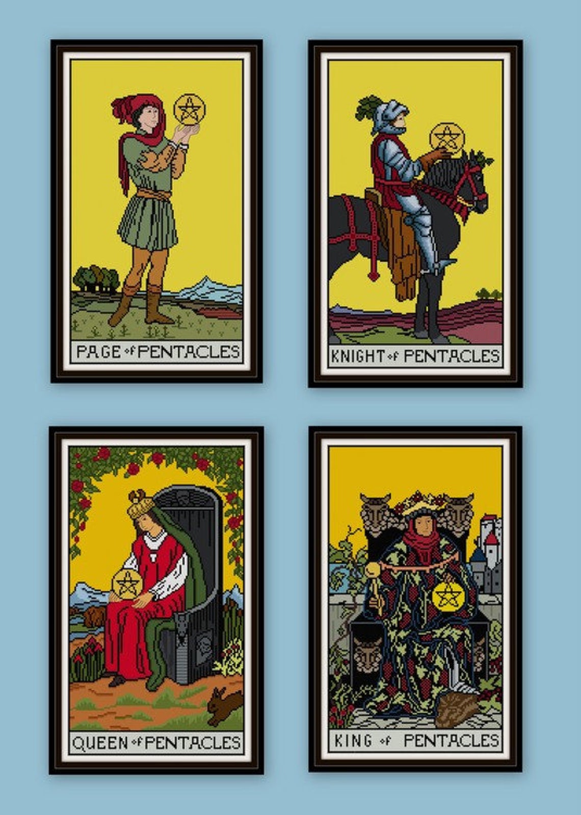 SALE Set of 14 Suit of Pentacles Tarot Cross Stitch Pattern Pdfs Minor ...