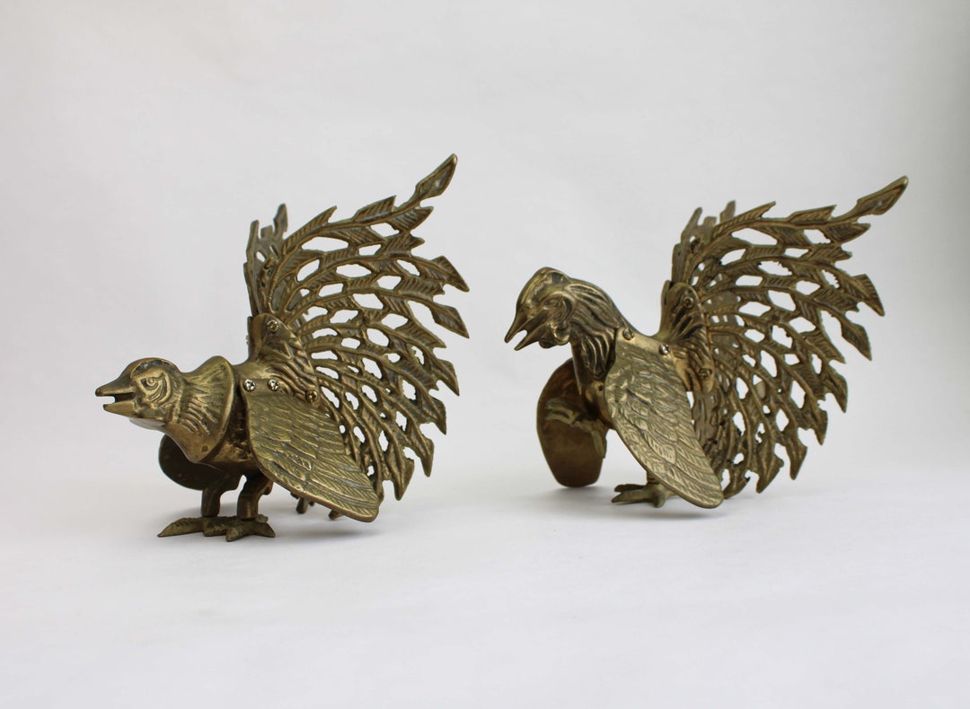 Vintage Brass Fighting Roosters, Brass Chickens, Mid-century - Etsy
