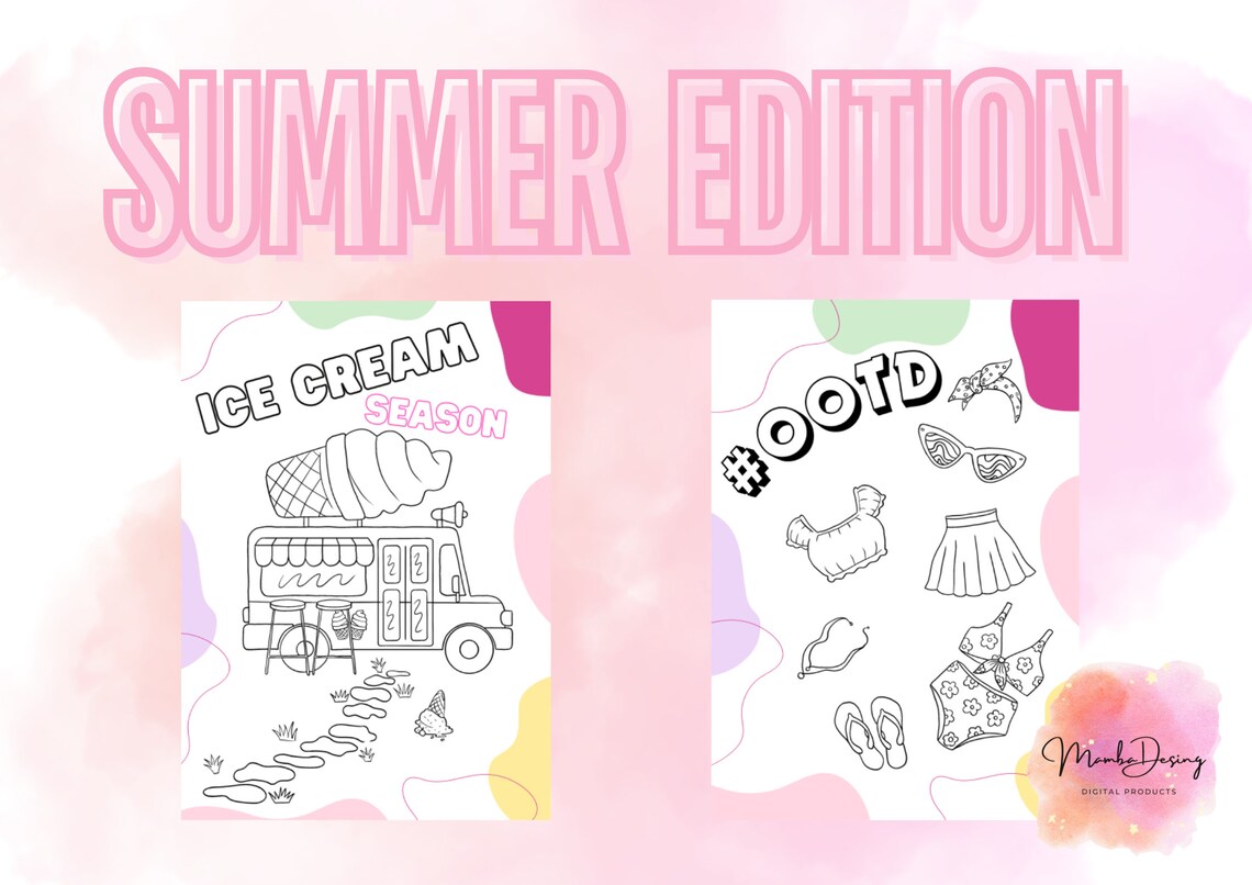 Summer Coloring Pages for Kids Digital Download Hand Draw Printable ...