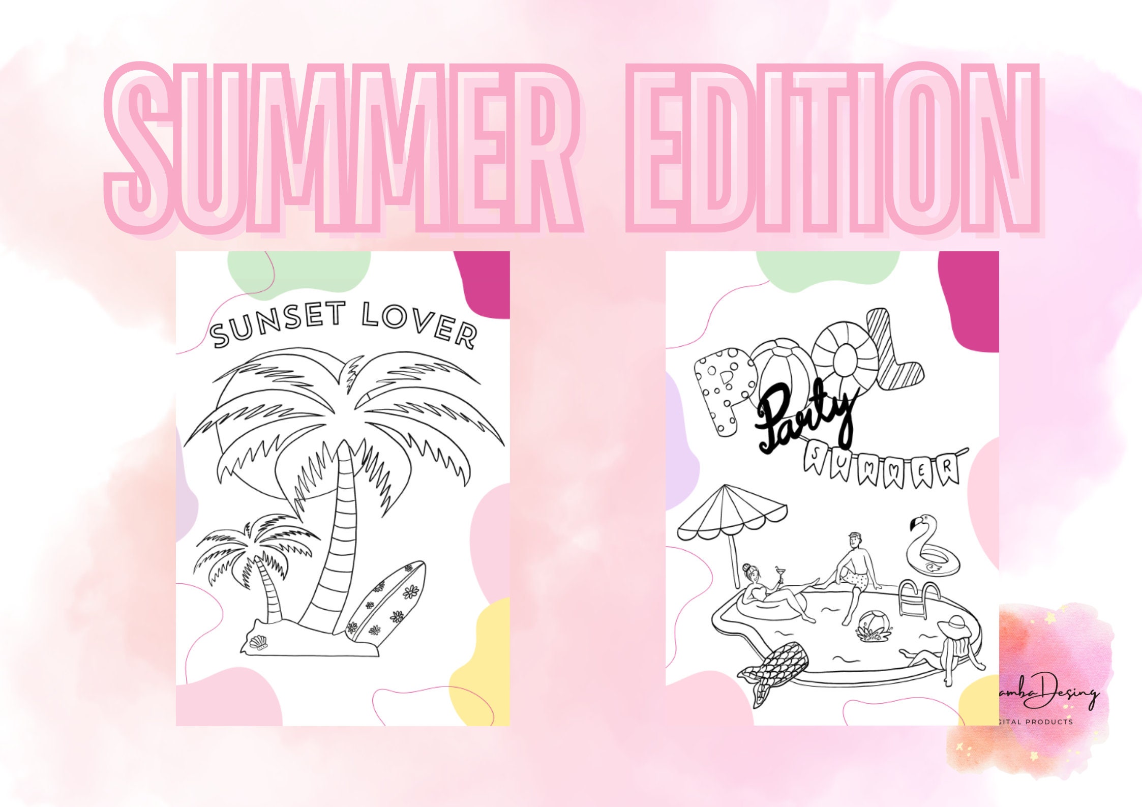 Summer Coloring Pages for Kids Digital Download Hand Draw Printable ...