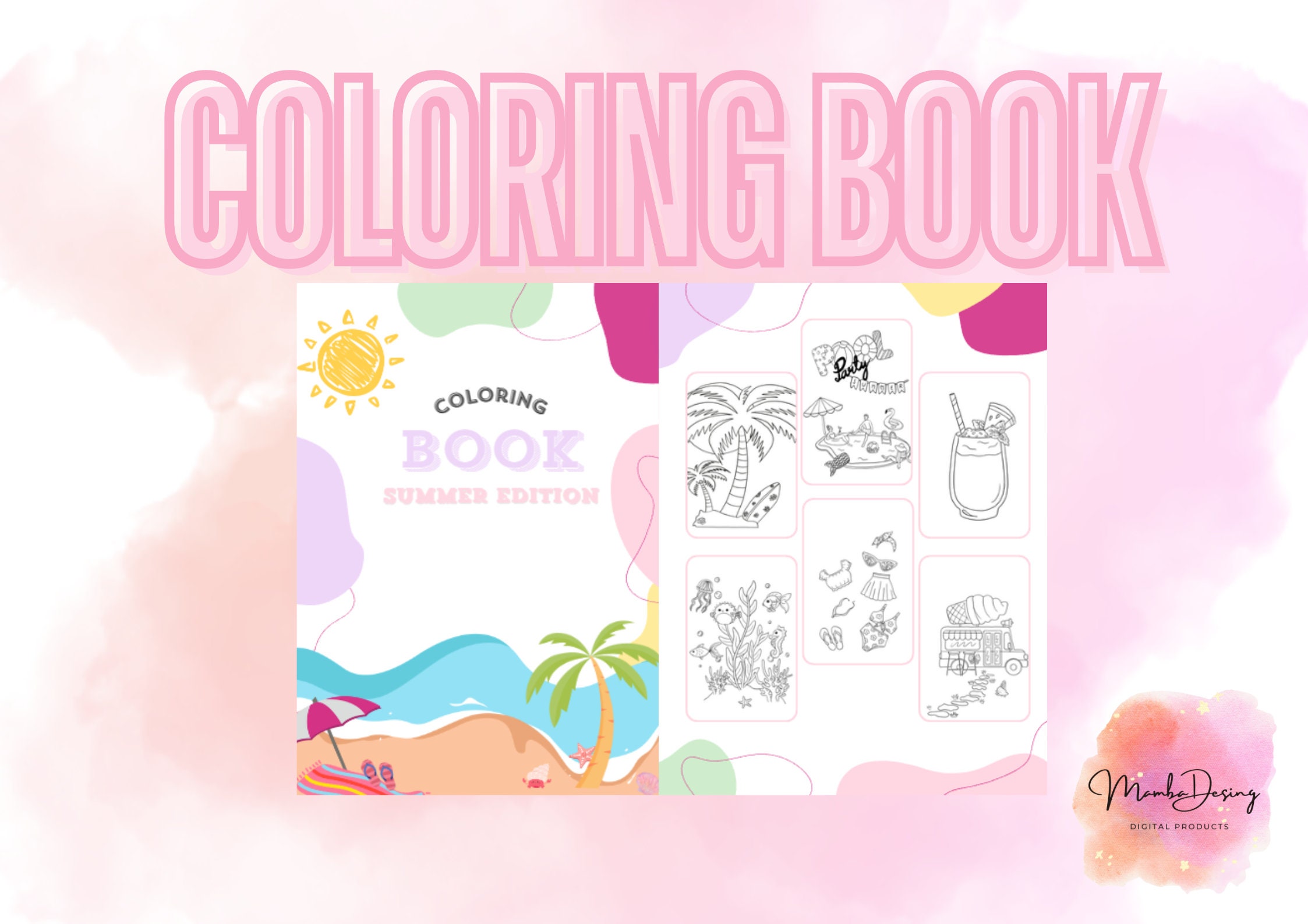 Summer Coloring Pages for Kids Digital Download Hand Draw Printable ...