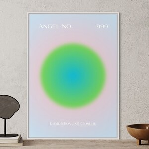 Angel Number Poster 999 Aura Print Spiritual Wall Art Affirmation ...
