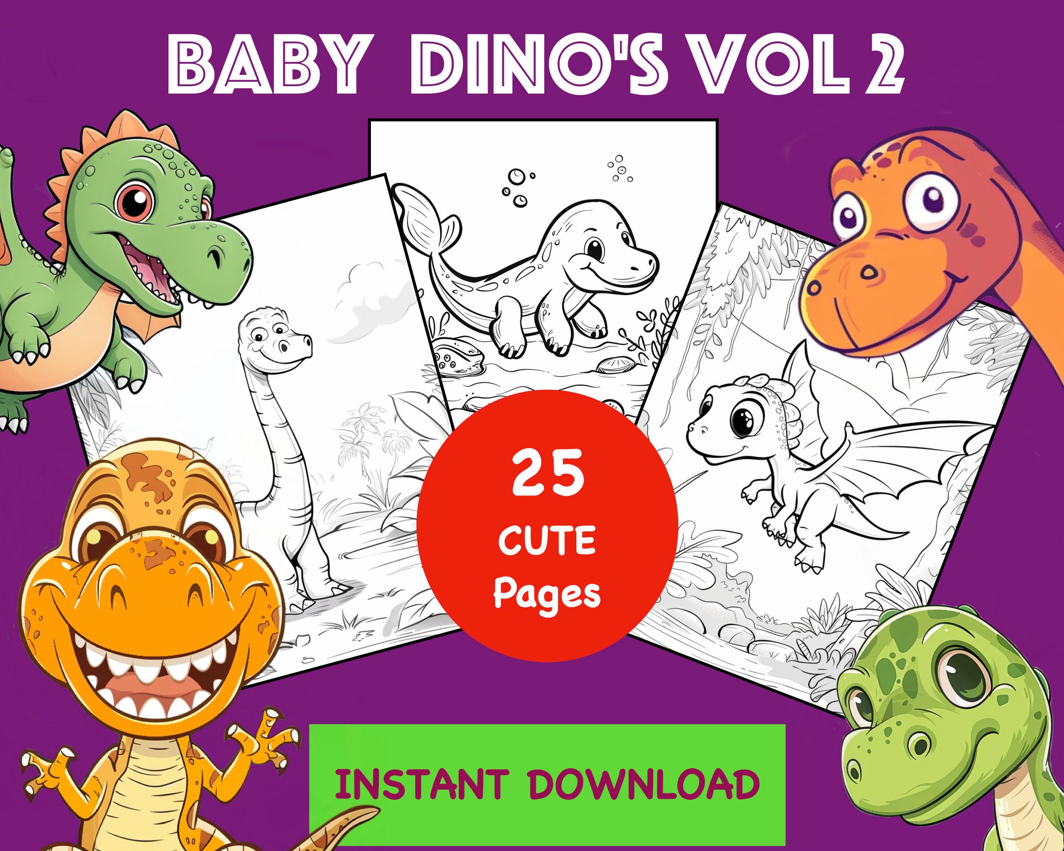 Cute Baby Dinosaur Coloring Book Baby Dino Coloring Pages Vol 2 ...